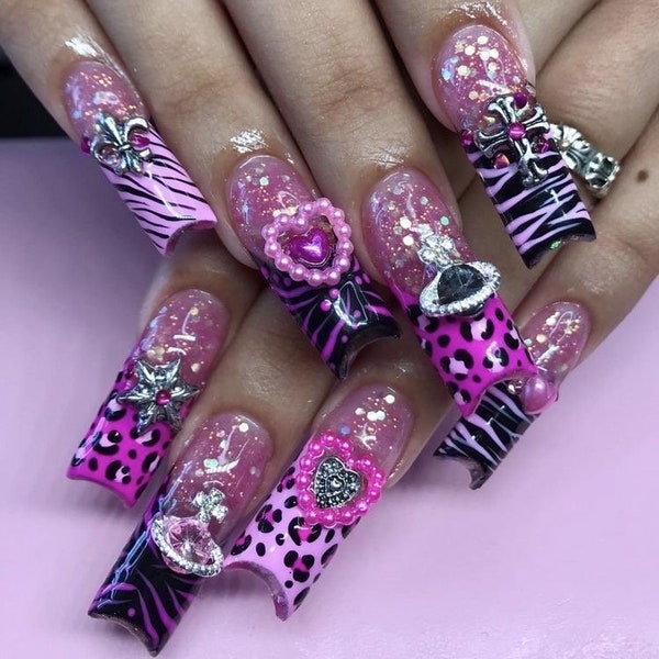 Zebra Print Y2k Nails - Etsy