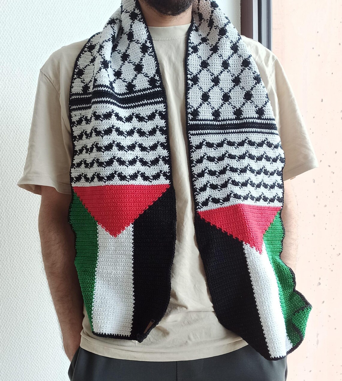 Crochet Palestinian Kuffiyeh Inspired Scarf | Keffiyeh | Palestine Flag ...