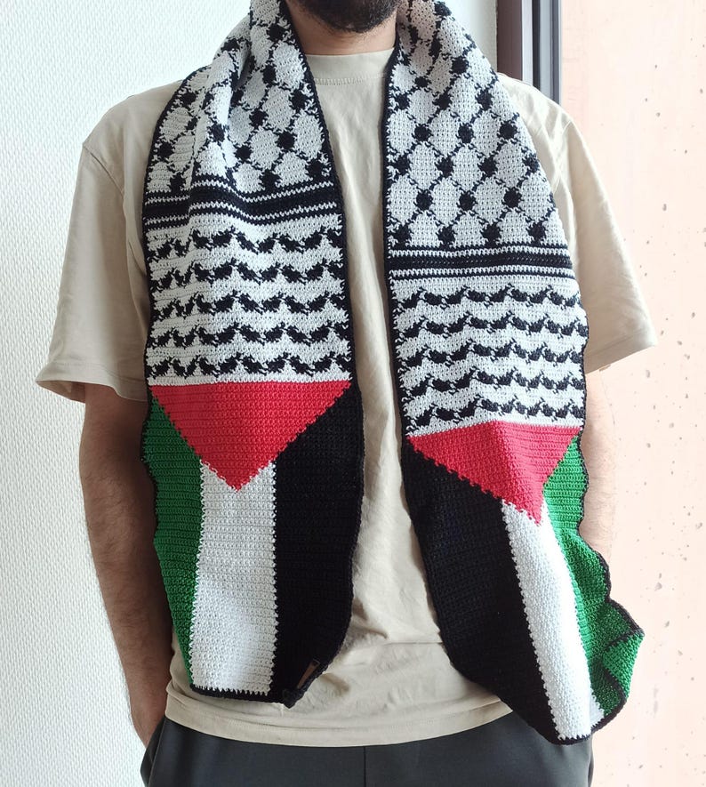 Crochet Palestinian Kuffiyeh Inspired Scarf | Keffiyeh | Palestine Flag ...