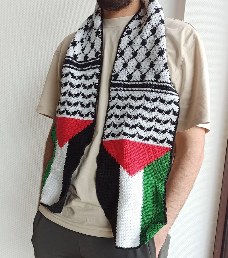 Crochet Palestinian Kuffiyeh Inspired Scarf | Keffiyeh | Palestine Flag ...