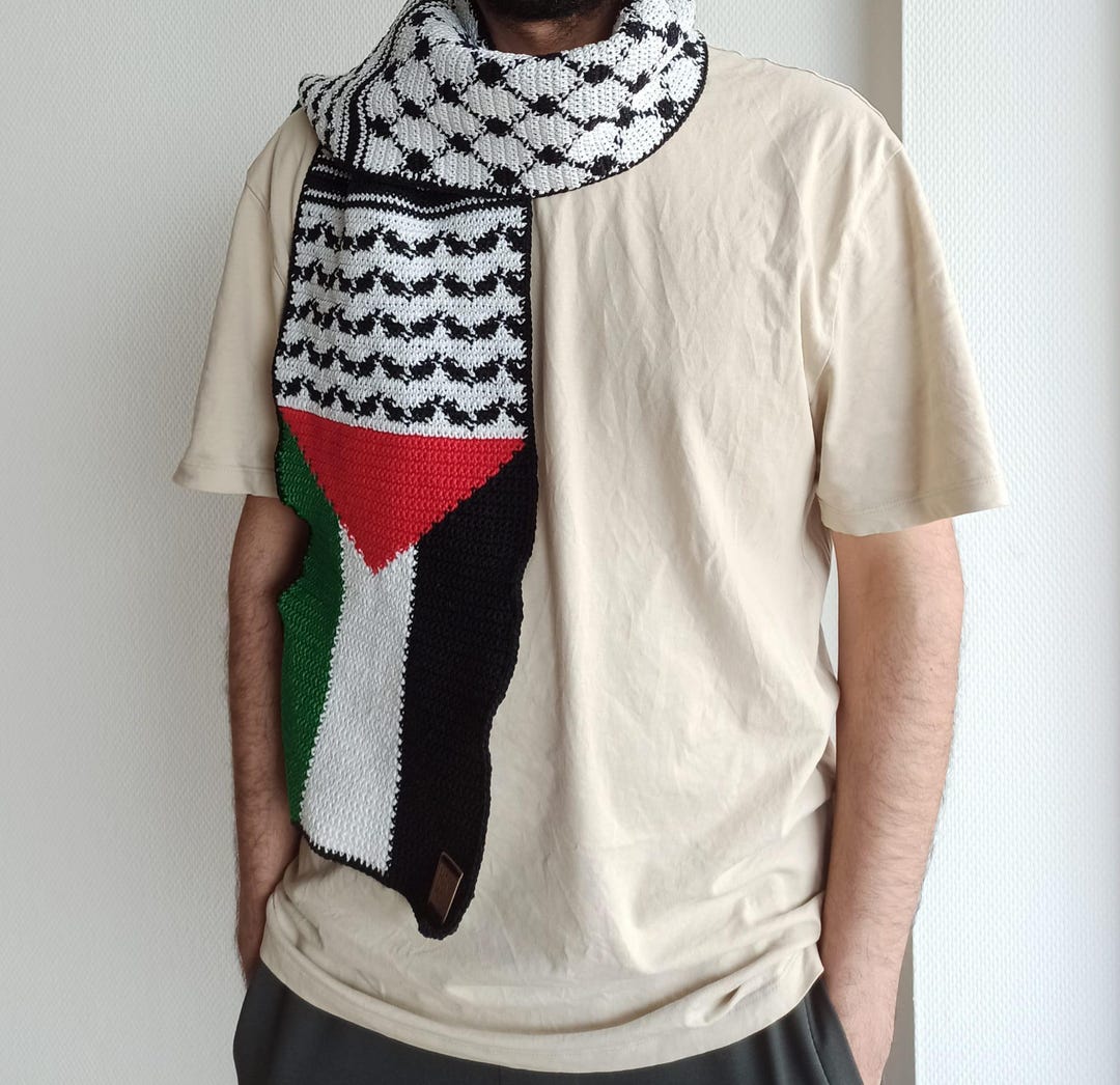 Crochet Palestinian Kuffiyeh Inspired Scarf | Keffiyeh | Palestine Flag ...