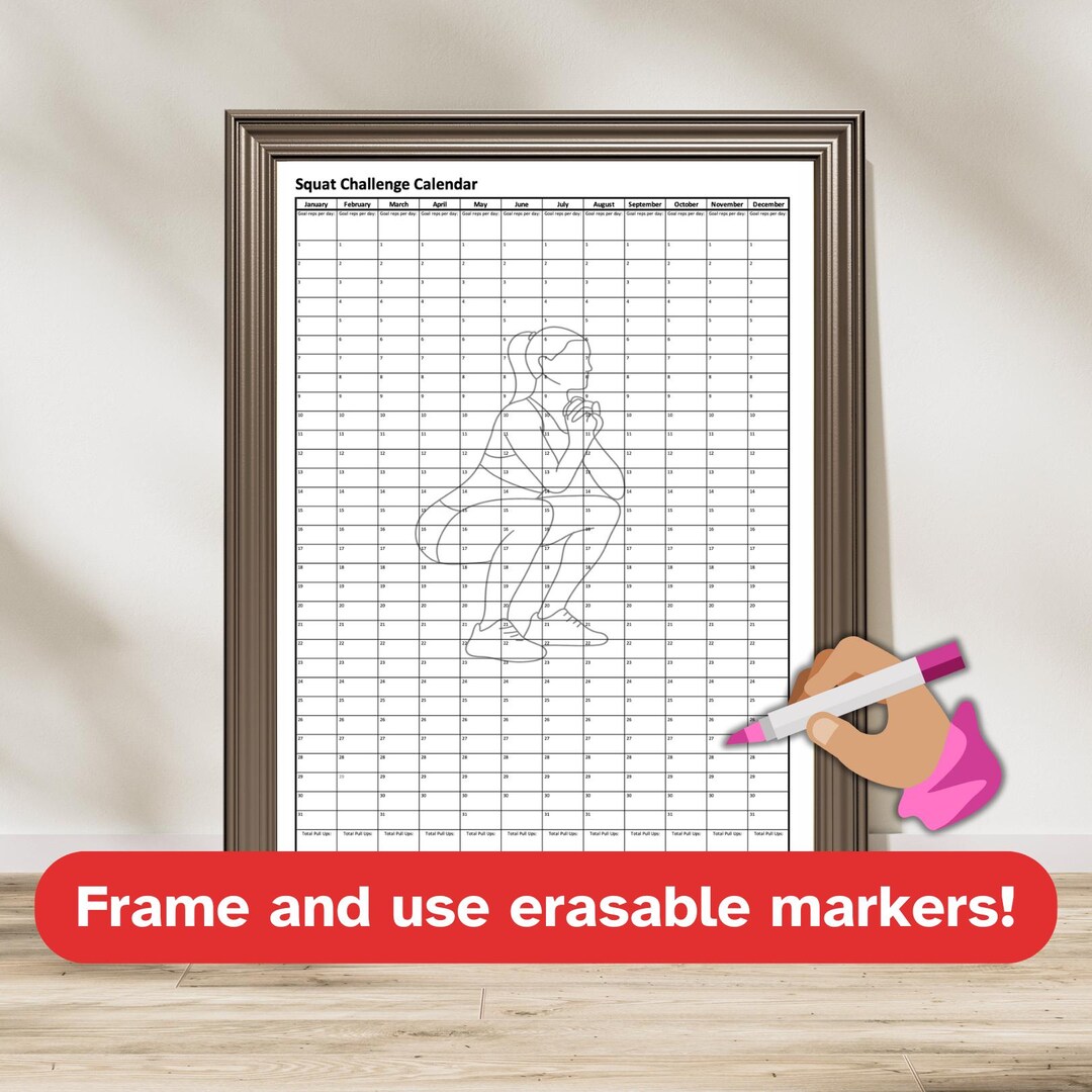 A3 Poster Squat Tracker Challenge Laminated Wall Daily Year Planner ...