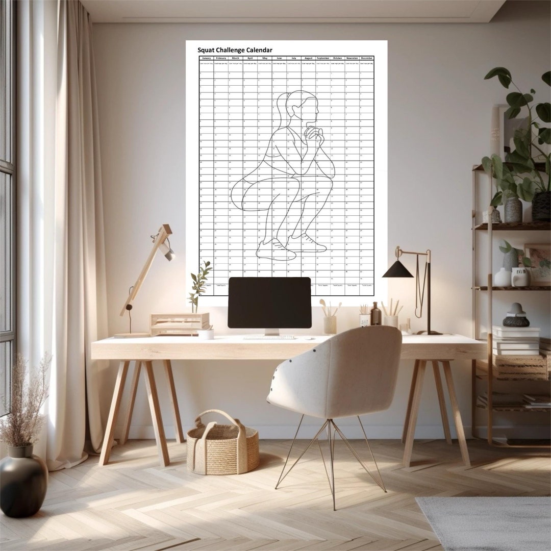 A3 Poster Squat Tracker Challenge Wall Daily Year Planner Calendar ...