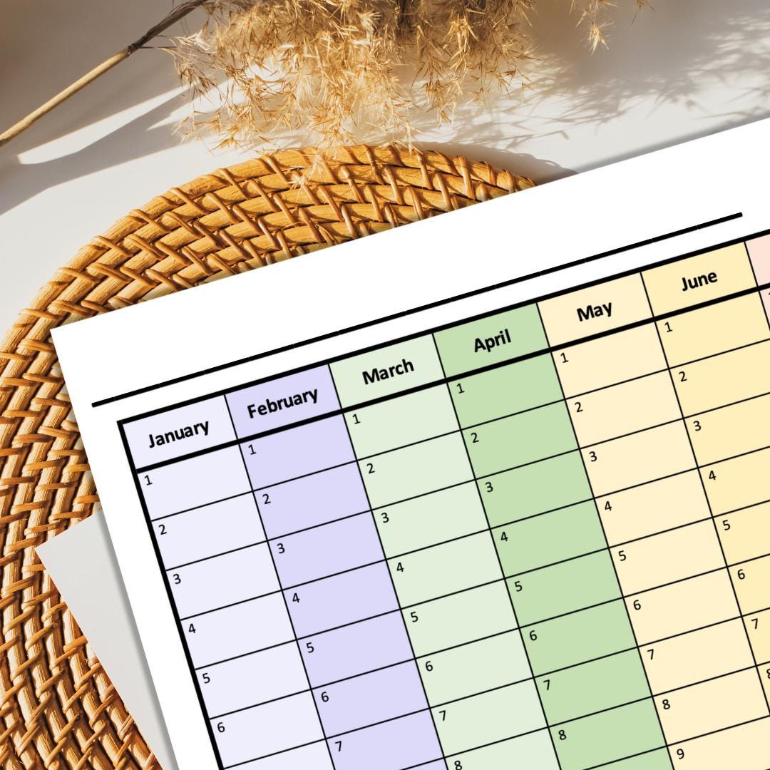 Never-ending Full Year Calendar Laminated Reusable Perpetual Wall ...