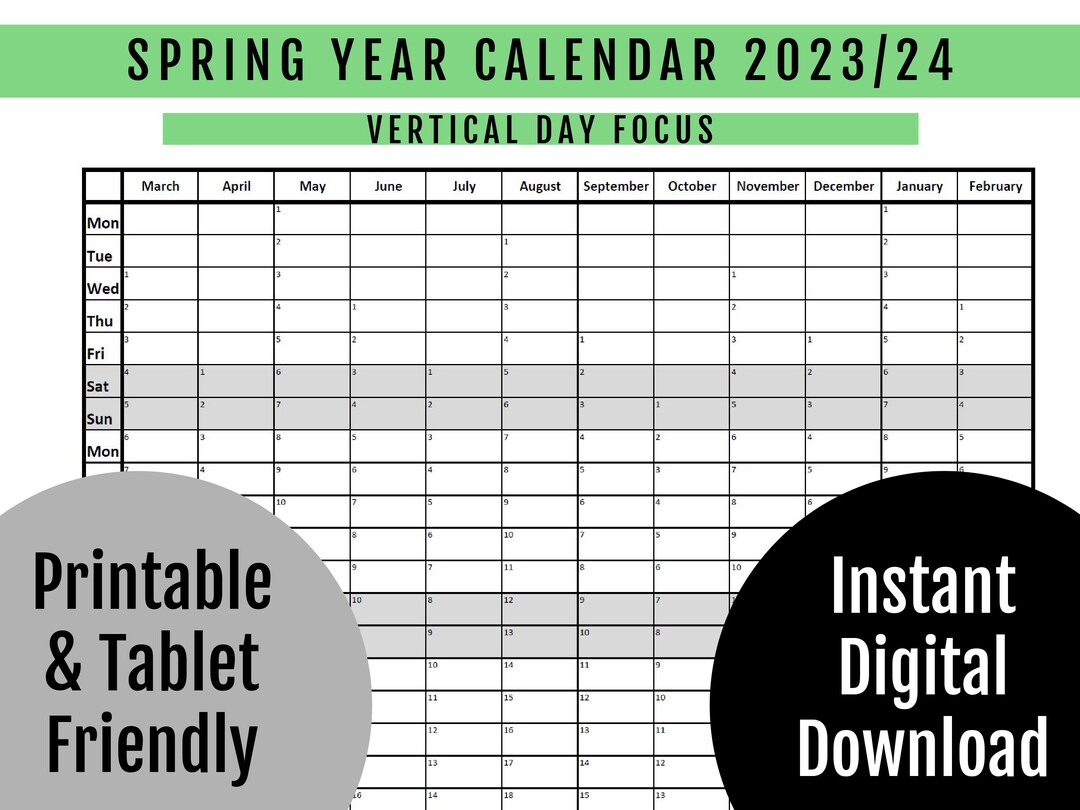 Spring Start 2023 Year Calendar Portrait Any Size Poster - Etsy