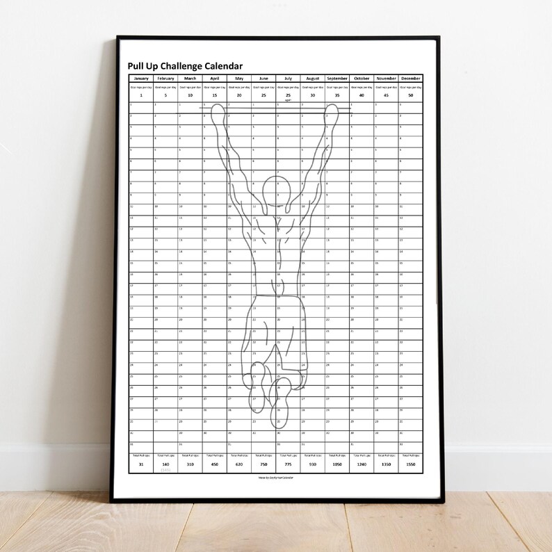 A3 Poster Pull-up Tracker Challenge Wall Daily Year Planner Calendar ...