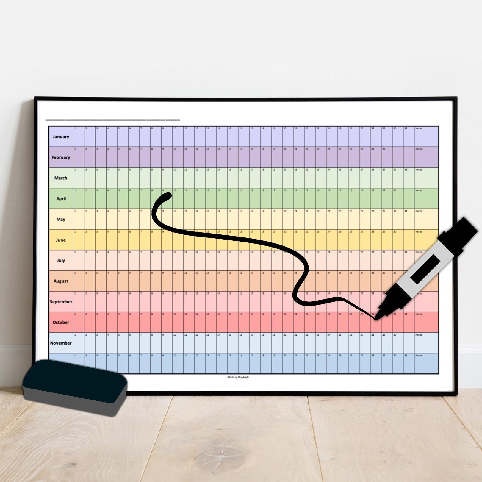A1/A2/A3 | Year Calendar Laminated Wall Planner Poster Perpetual ...