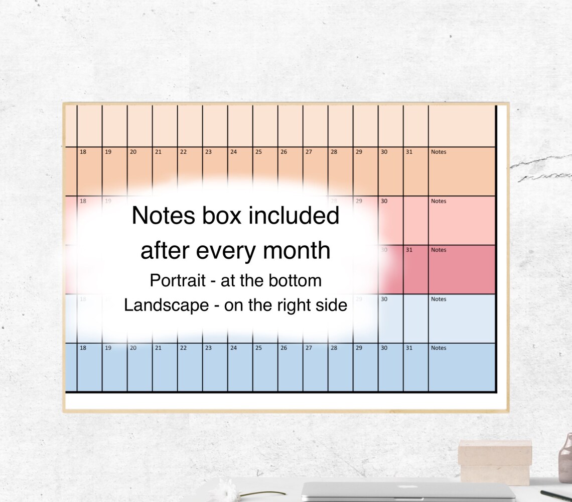 Digital Start at Any Month Year Calendar Wall Planner Poster Portrait ...
