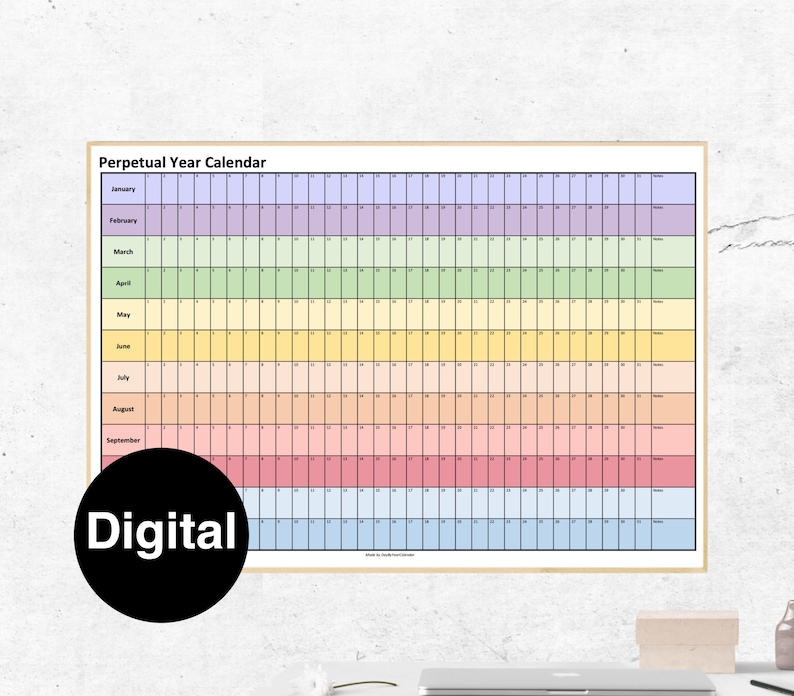 Digital Start at Any Month Year Calendar Wall Planner Poster Portrait ...