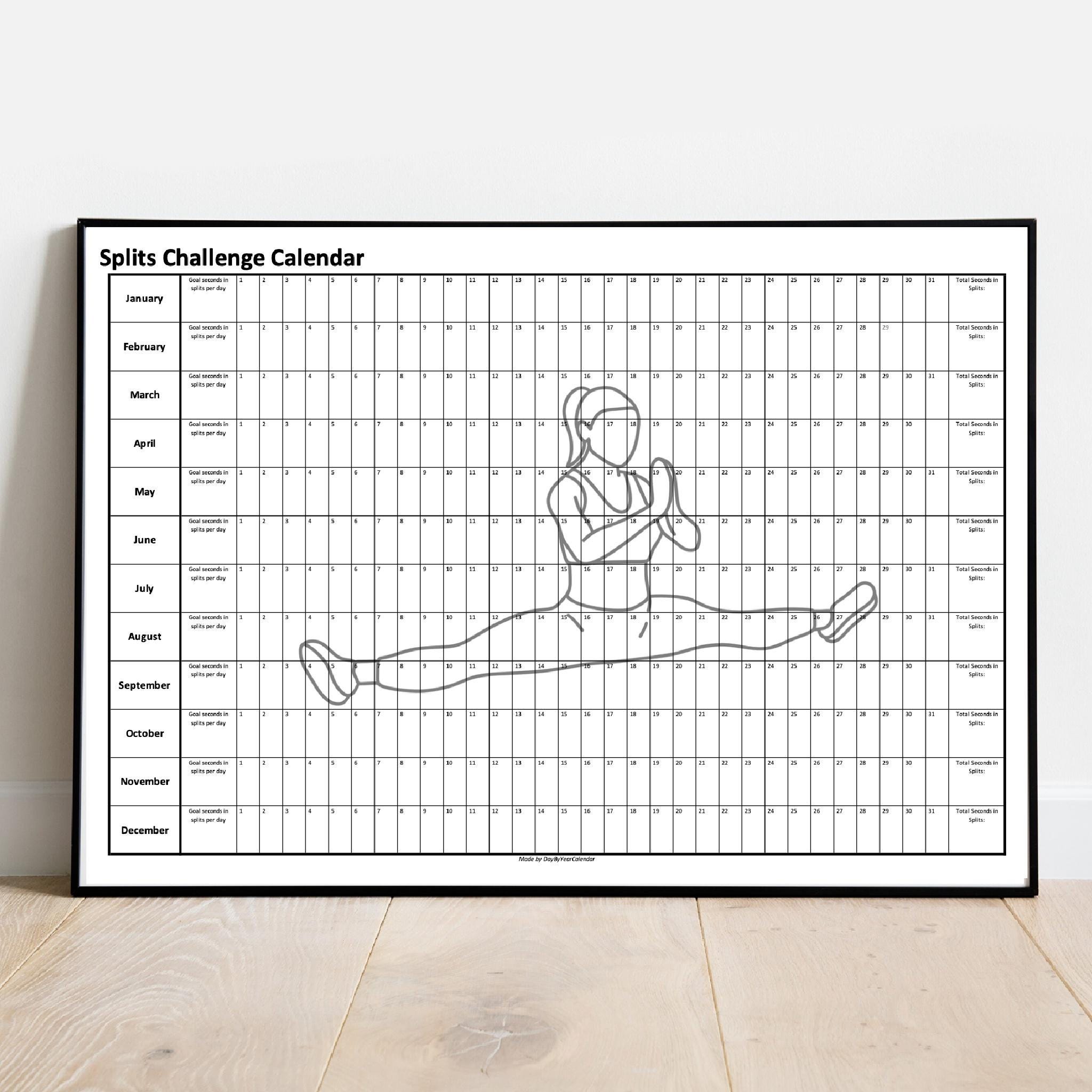 A3 Poster Splits Tracker Challenge Laminated Wall Daily Year Planner ...