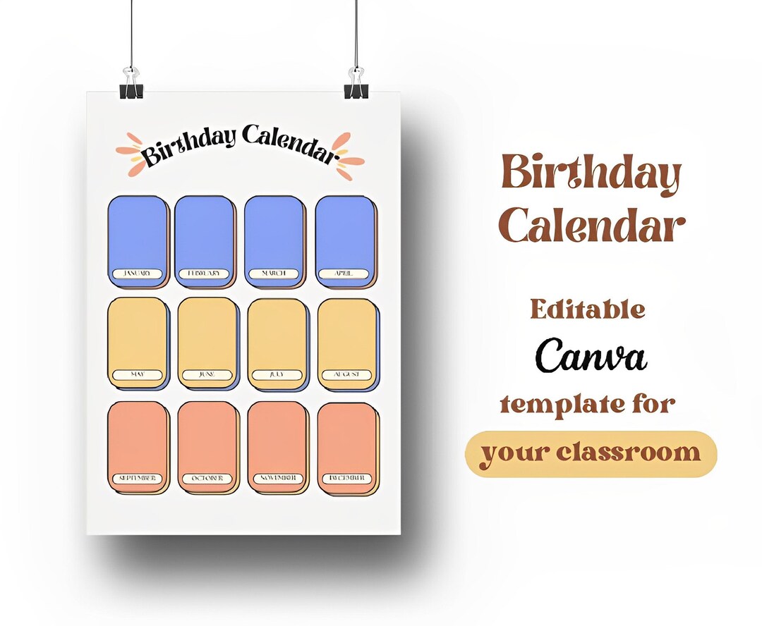 Colorful Birthday Calendar Wall Hanging for Classroom, Canva Website ...