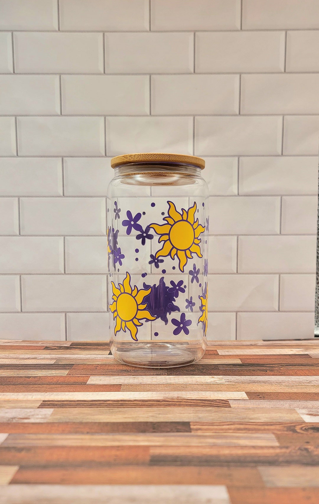 16oz Glass Can Cup Tangled Sun Iced Coffee Cup Disney Inspired Vinyl ...