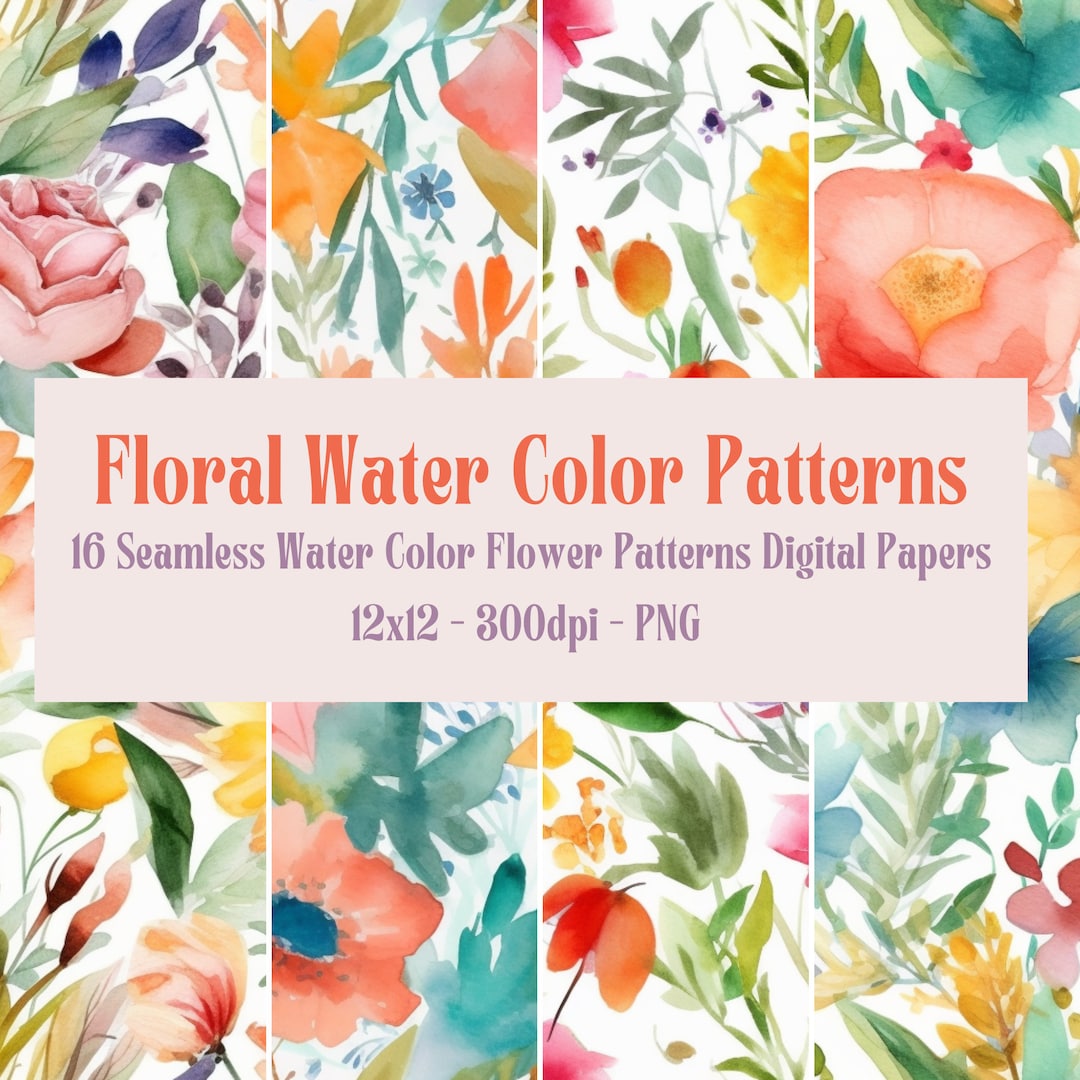 Seamless Spring Floral Digital Paper - 12x12in, 300dpi - Watercolor ...