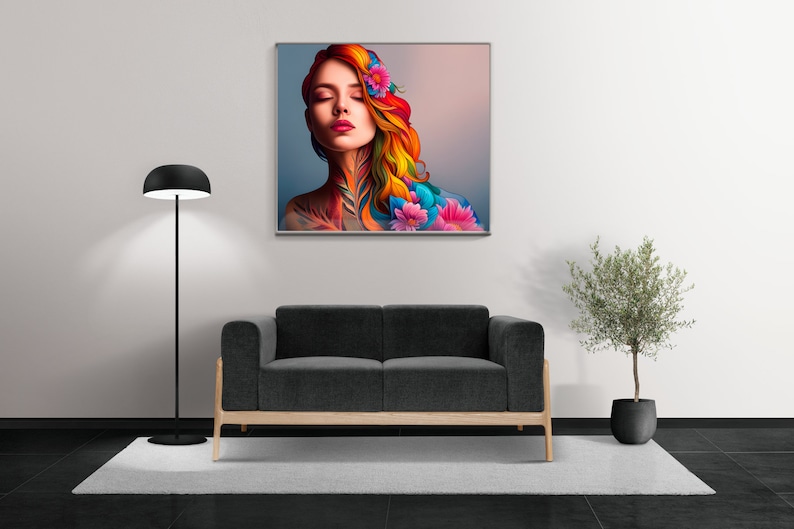Portrait of a Woman With Flowers | Woman Portrait | Digital Art Print ...