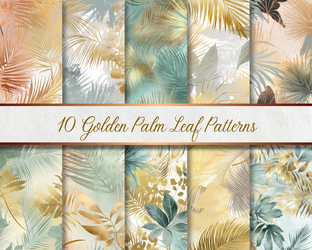 Golden Palm Leaf Pattern | 10 Digital Papers for Exotic Creative ...