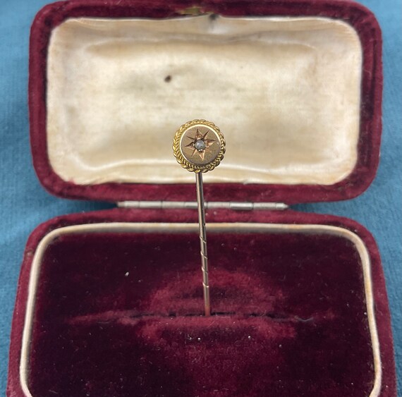 Antique 9ct Gold Star Set Diamond Stick Pin - Gem