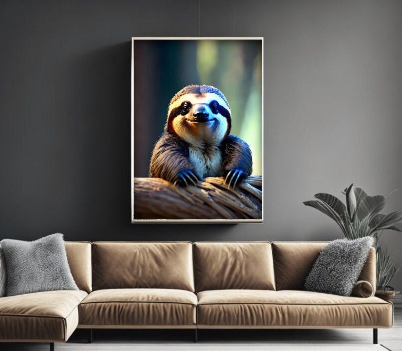 Happy Sloth Wall Art | Digital Art | Instant Download | Large Poster ...