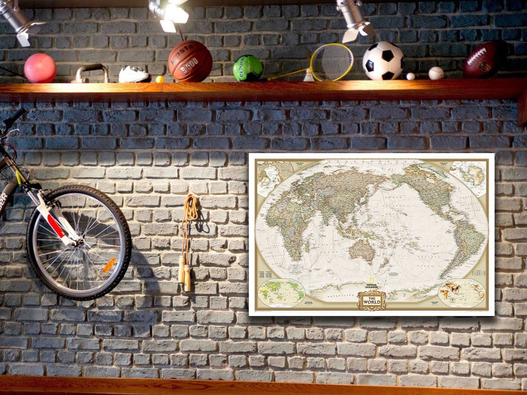 Artistic World Map, World Map Framed Canvas With Stretched Canvas Print ...