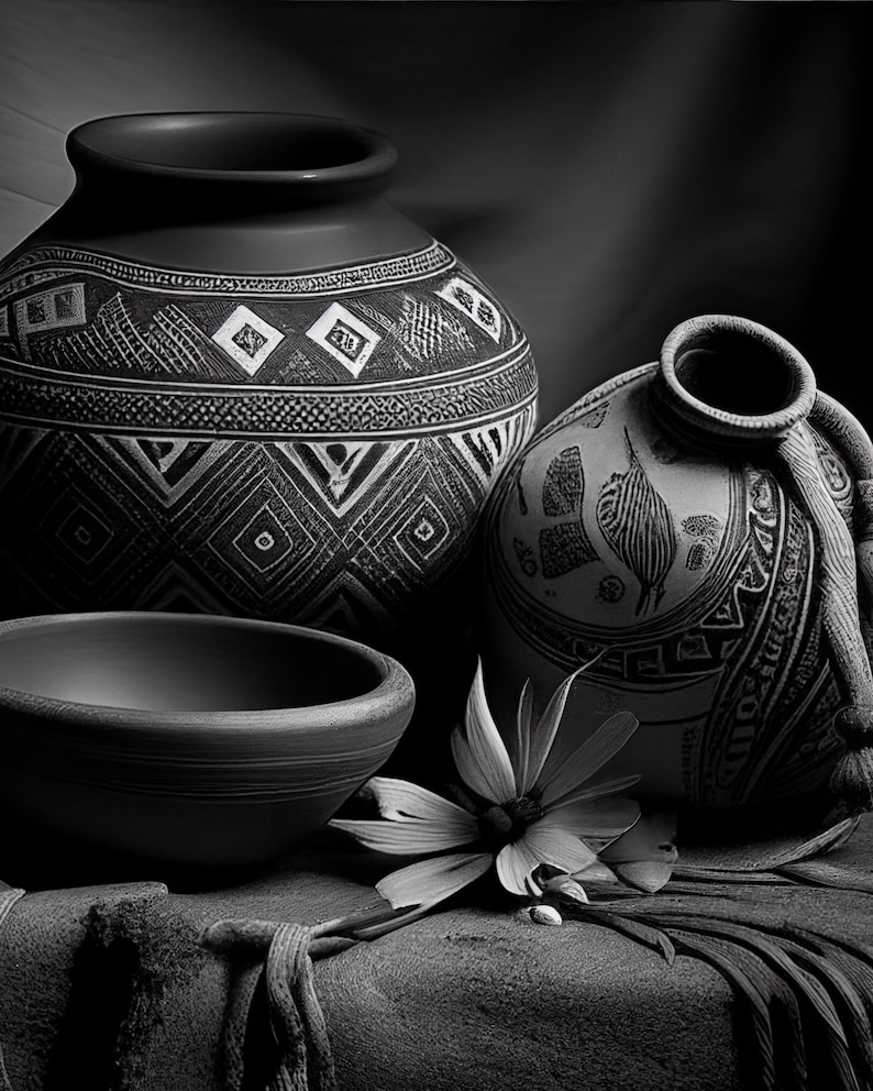 Set of 3 Native Pottery Black and White Photography Indigenous Craft ...