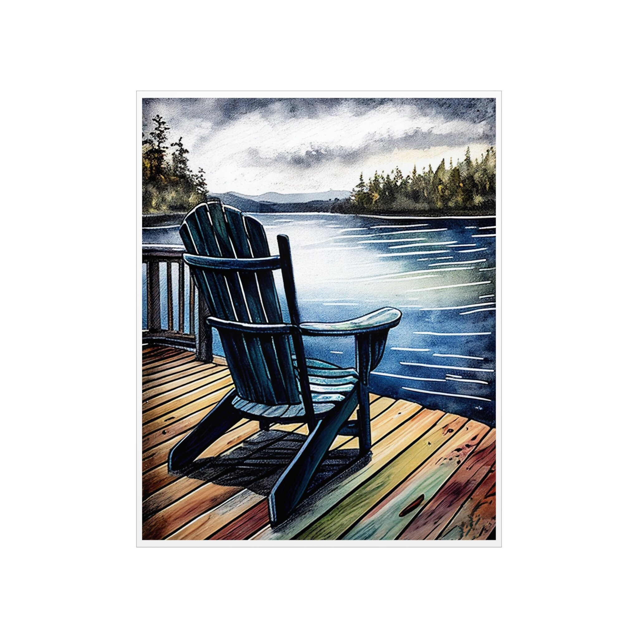 The Lookout Art Print Watercolour Lake Adirondack Painting Neutral ...