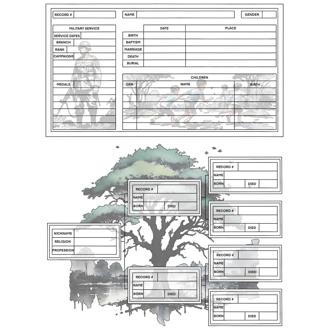 Printable Genealogy Individual Record Family Tree Design - Etsy
