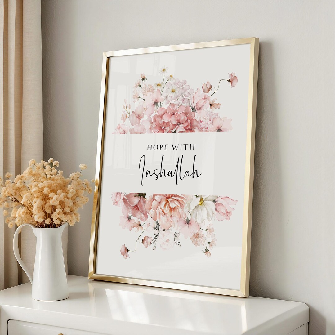 Islamic Wall Art Poster, Pink Floral Muslim Nursery Print, Home Decor ...