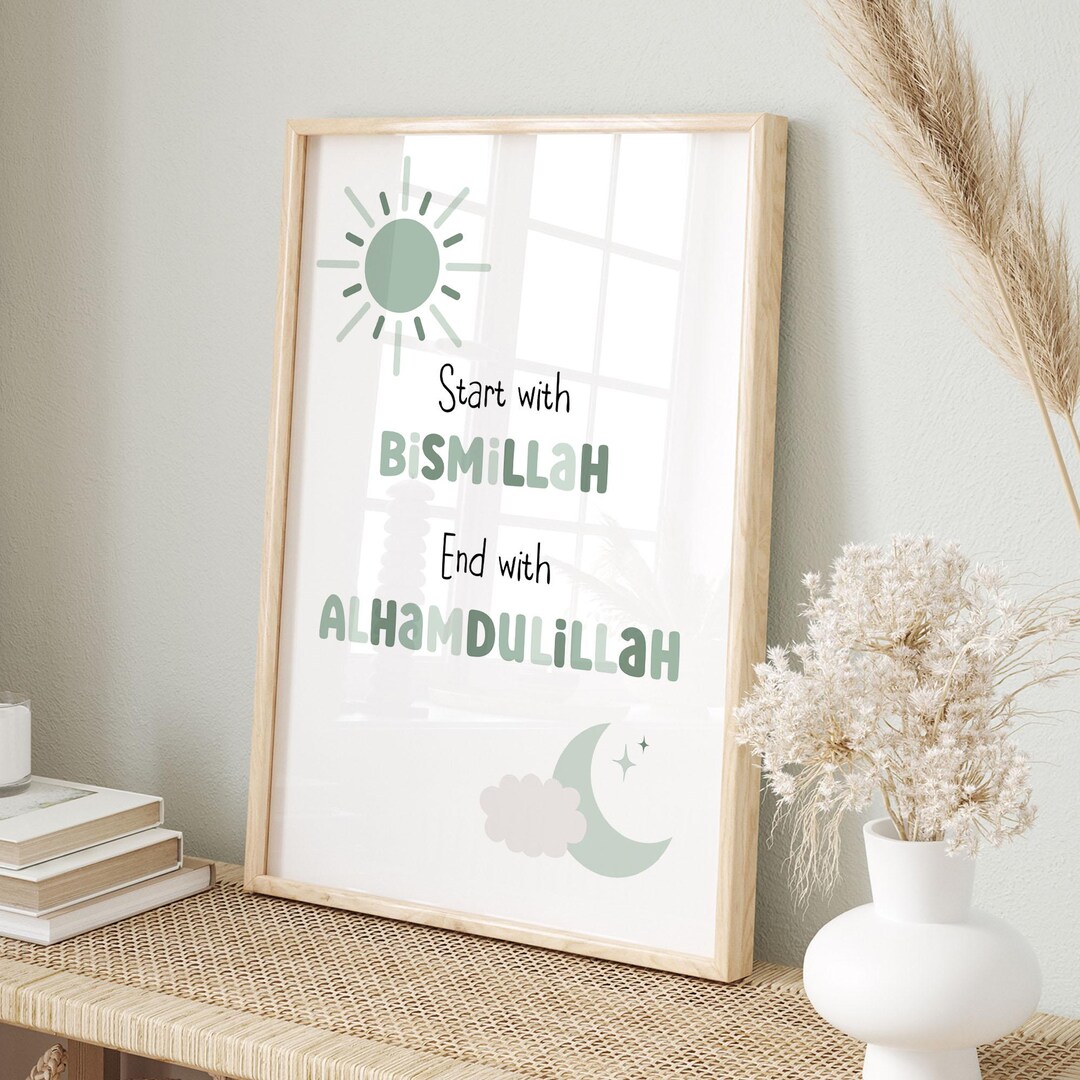 Islamic Wall Art for Children, Sage Green Nursery Print, Start With ...