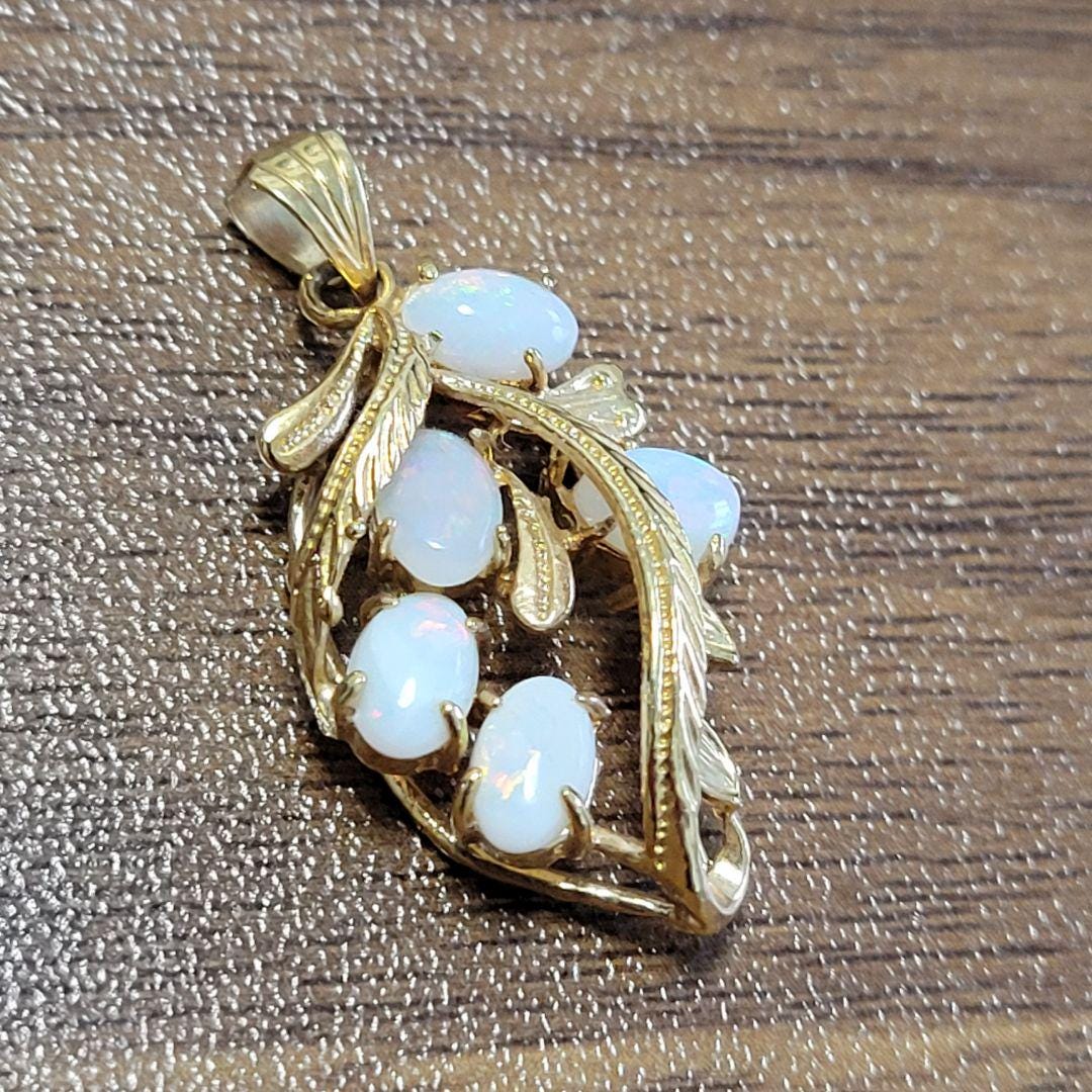 Opal Leave Pendant Gold Tone-leave-unique-gift-christmas-vintage - Etsy