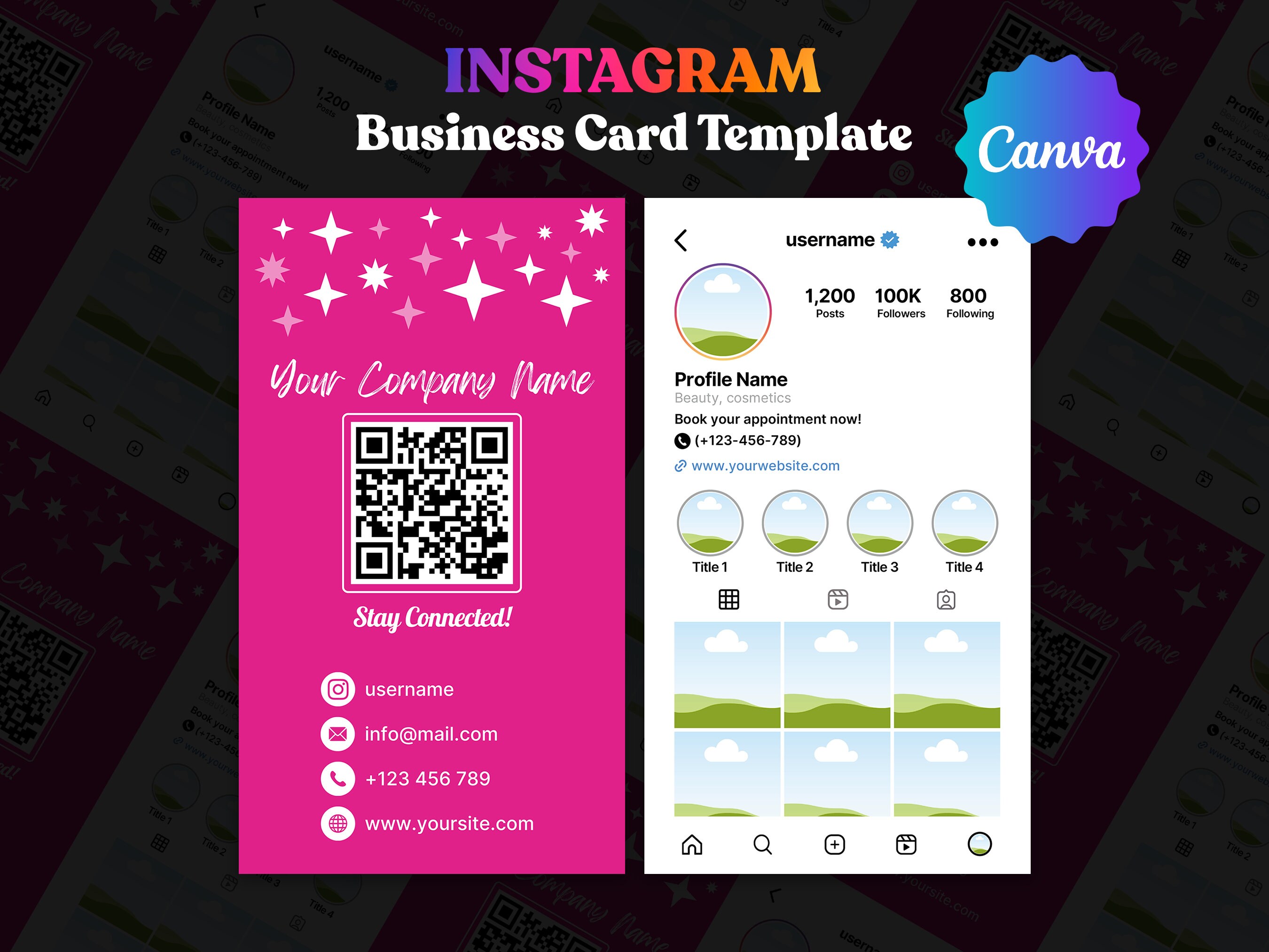 Editable Instagram Business Cards Design Canva Template, IG Business ...