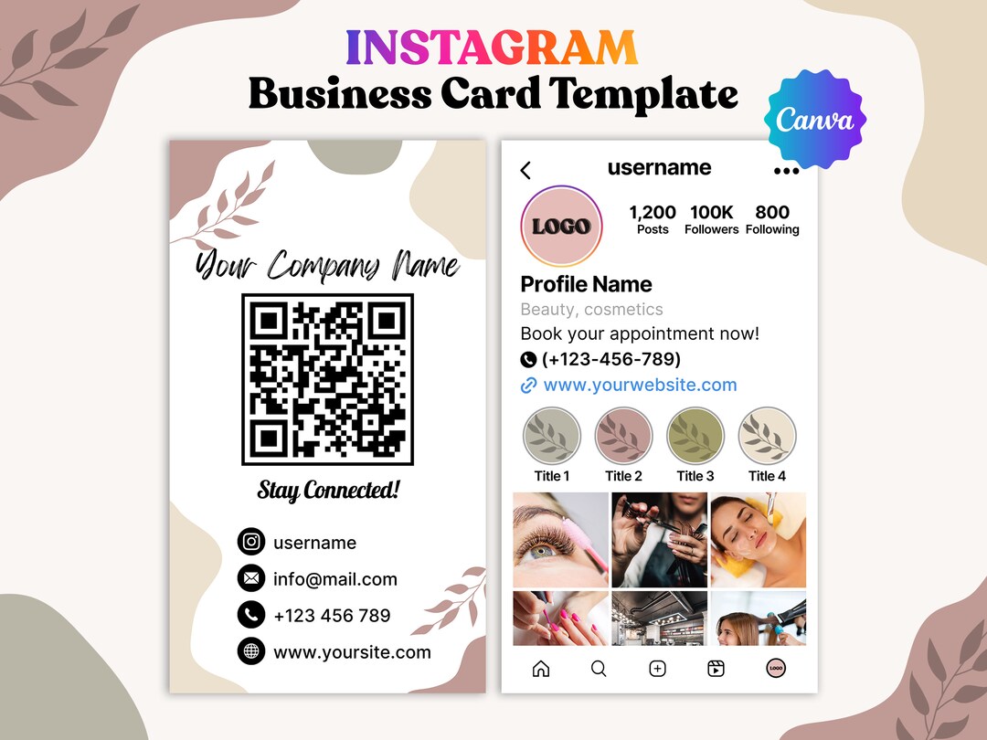 Instagram Business Card, Editable Canva Template, QR Code Business ...