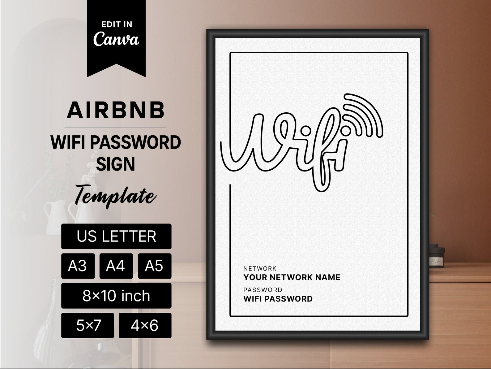 Printable Wifi Password Sign, Wifi Template, Wifi Info Sheet, Airbnb ...
