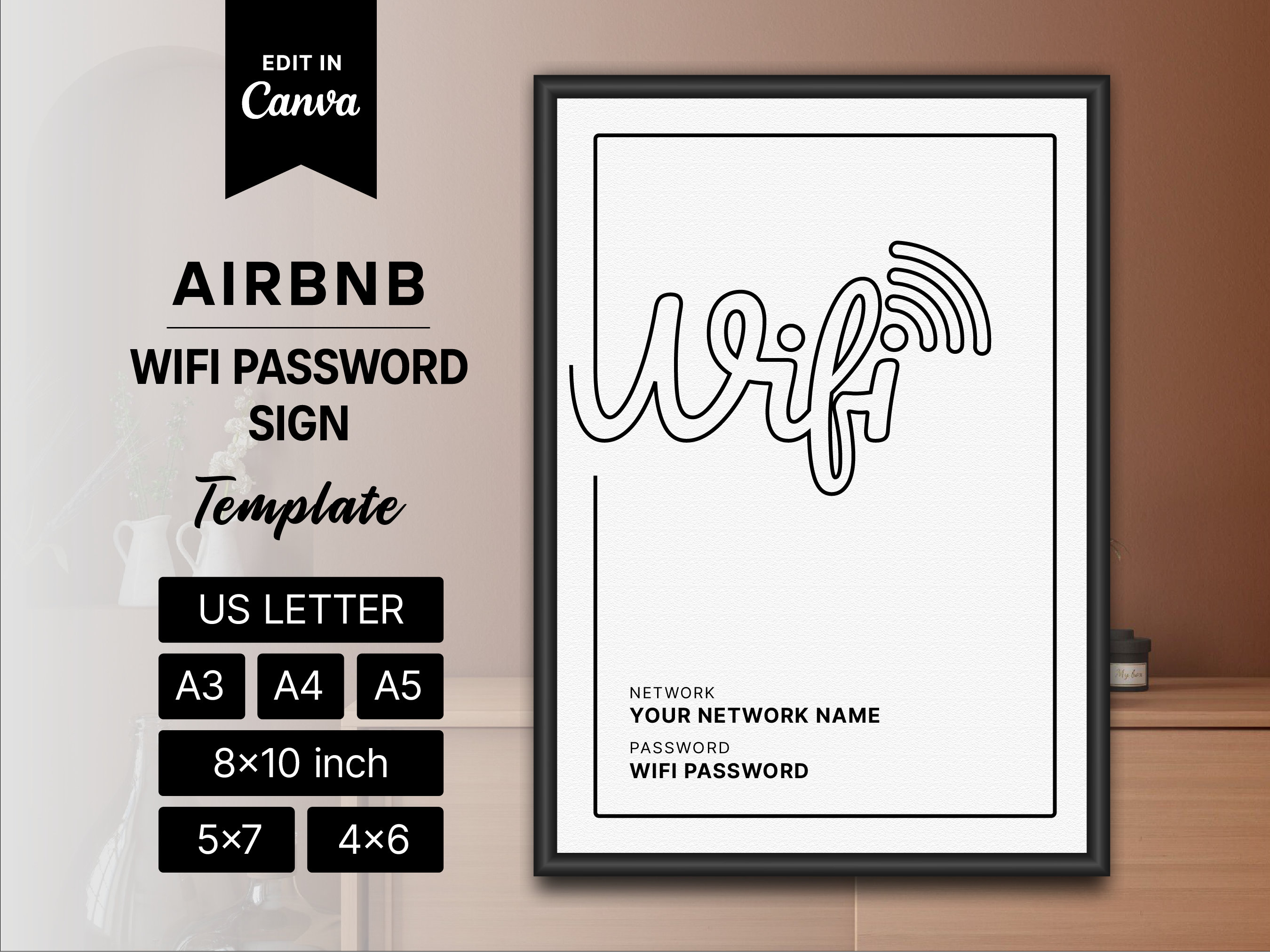 Printable Wifi Password Sign, Wifi Template, Wifi Info Sheet, Airbnb ...