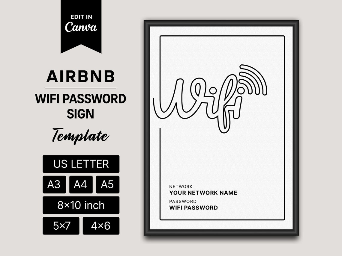 Printable Wifi Password Sign, Wifi Template, Wifi Info Sheet, Airbnb ...