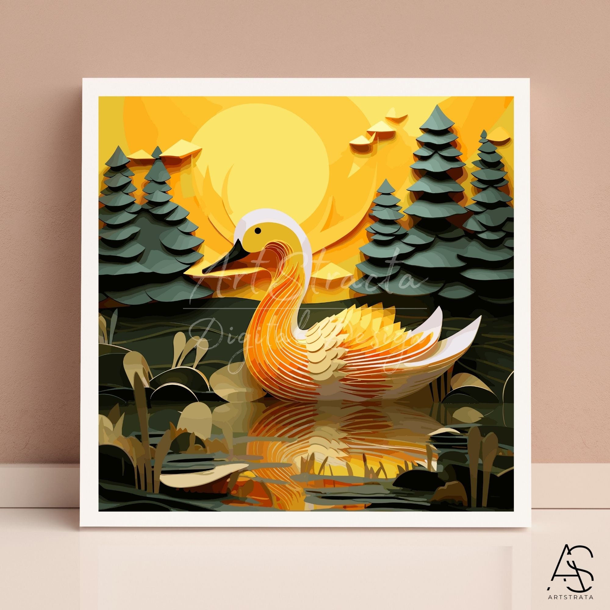 Layered Art Print Duck Papercraft Duck Art Print Image of Duck - Etsy