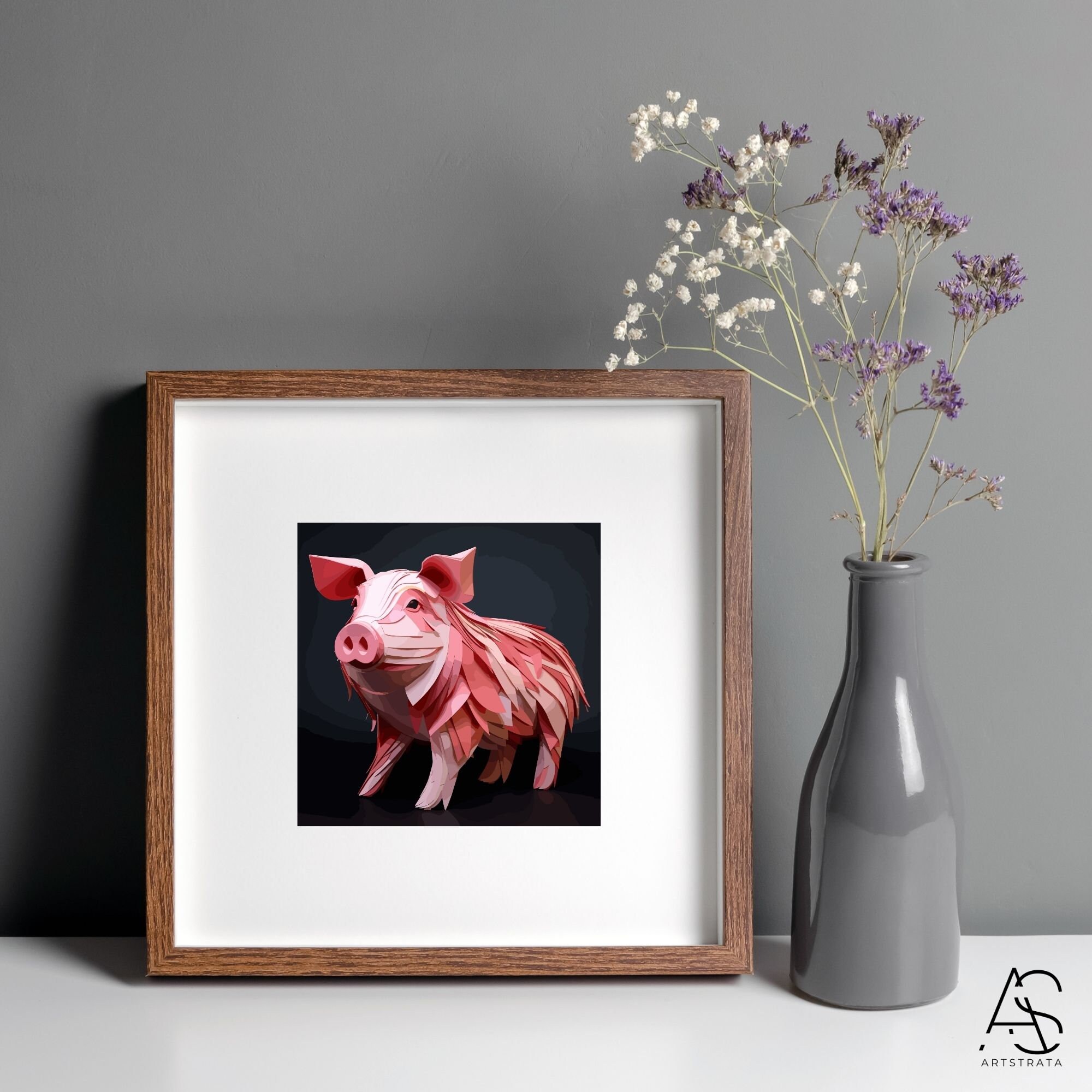 Layered Art Print Pig Papercraft Pig Art Print Image of Pig for Home ...