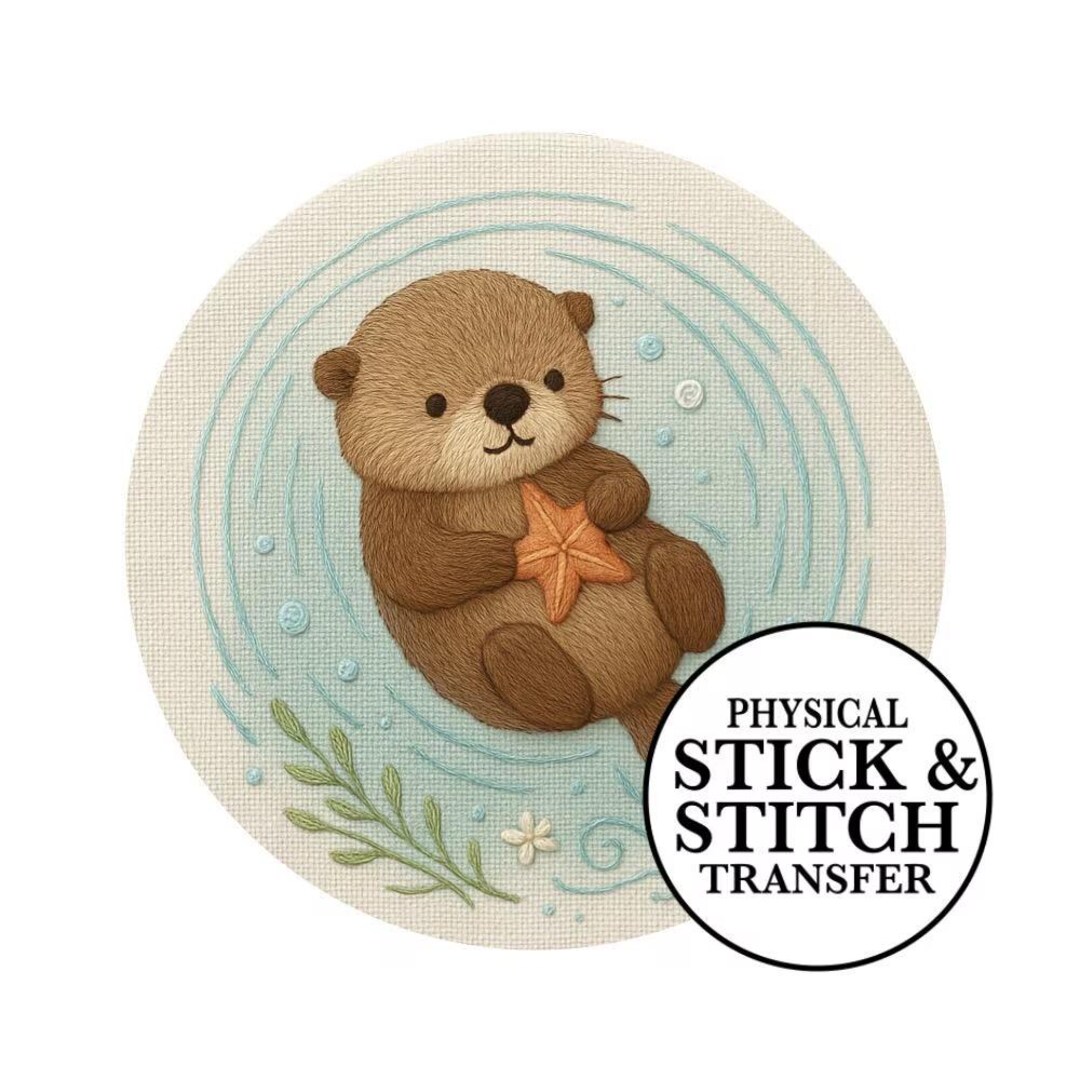 Otter Hand Embroidery Stick and Stitch Pattern With Starfish and Water ...