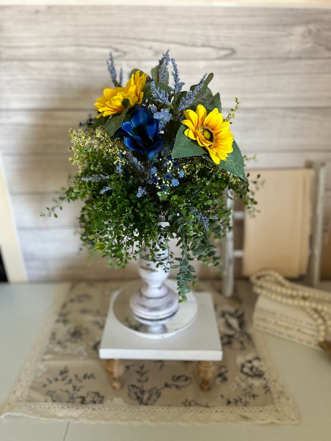 Farmhouse Candlestick Decor, Centerpiece, Countertop Decor, Yellow and ...