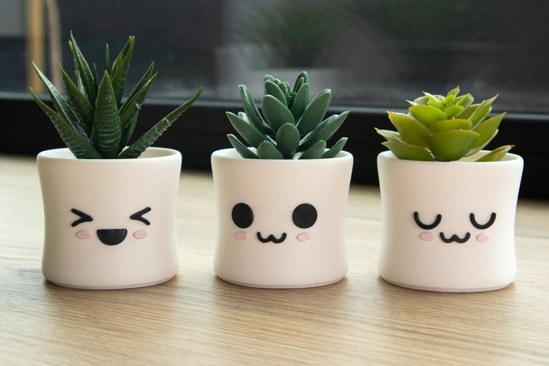 Set Van 3 Small - 3D Geprinte Marshmallow Planter, Eco Friendly, Happy ...