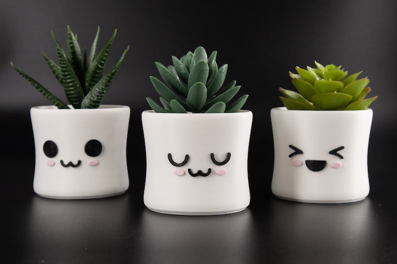 Set Van 3 Small - 3D Geprinte Marshmallow Planter, Eco Friendly, Happy ...