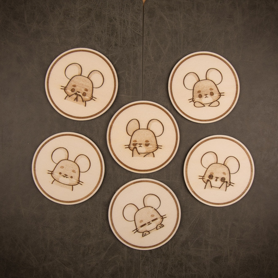 Adorable Cute Mouse/rat Kawaii Coasters - Adorable Round Drink Mats ...
