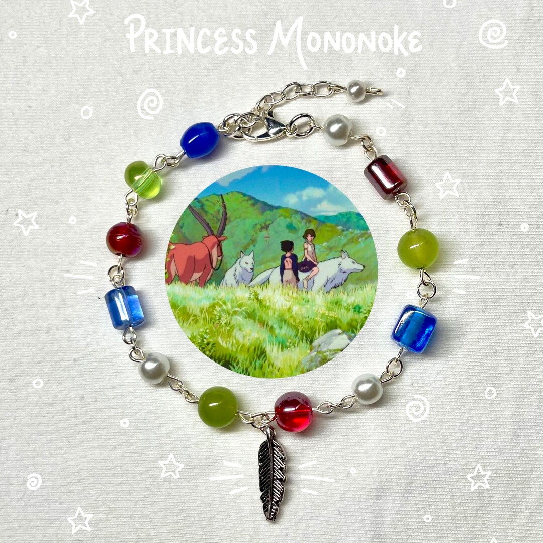 Princess Mononoke Inspired Beaded Chain Charm Bracelet hand-made - Etsy