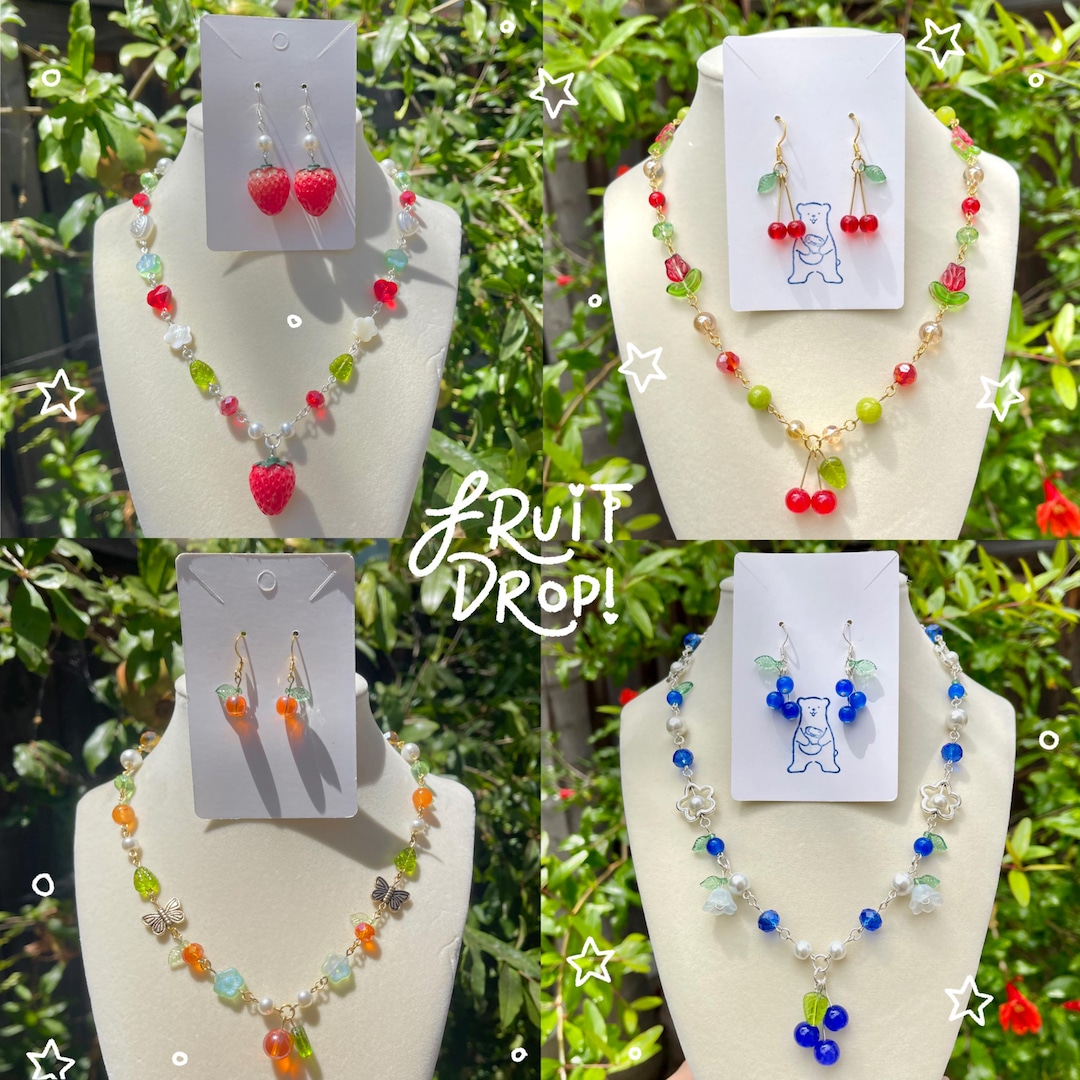 Fruit Earrings and Necklaces (hand-made) | Strawberry, Cherry, Orange ...