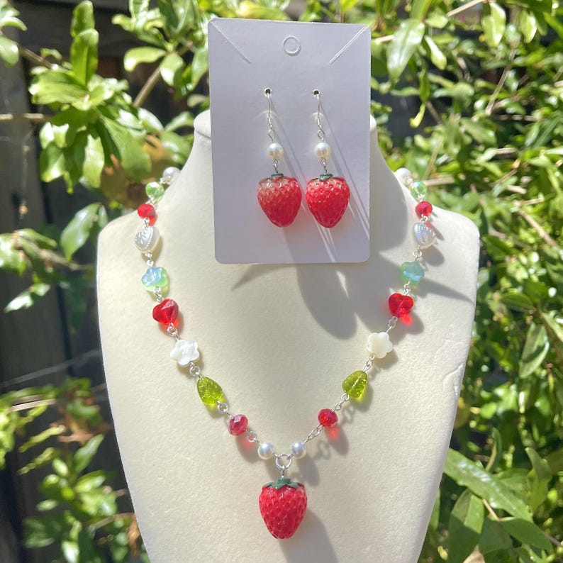 Fruit Earrings and Necklaces (hand-made) | Strawberry, Cherry, Orange ...