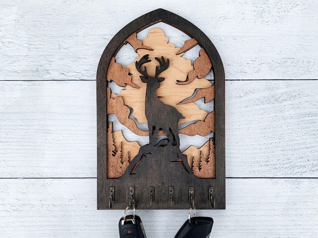 Buck Key Holder Rustic Design, Wood and Metal Deer Antler Key Rack ...