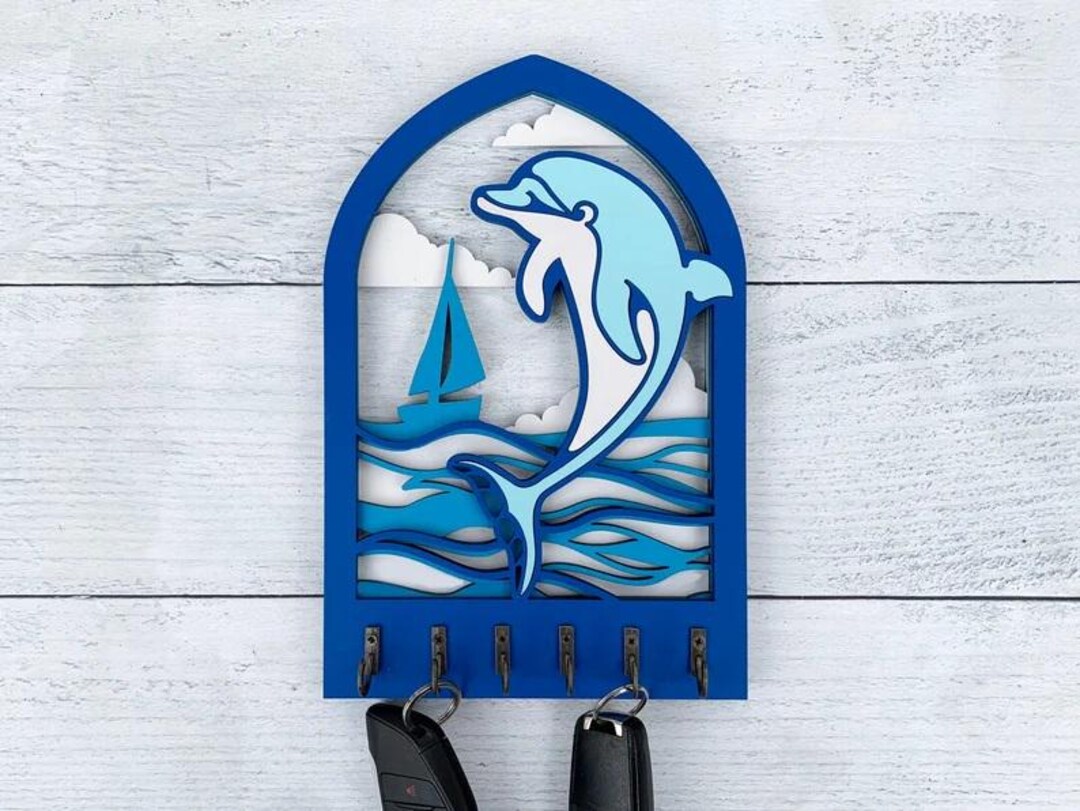 Dolphin Arch Key Hanger | Wooden Dolphin Wall Decor | Coastal Key Rack ...