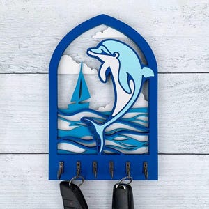 Dolphin Arch Key Hanger | Wooden Dolphin Wall Decor | Coastal Key Rack ...