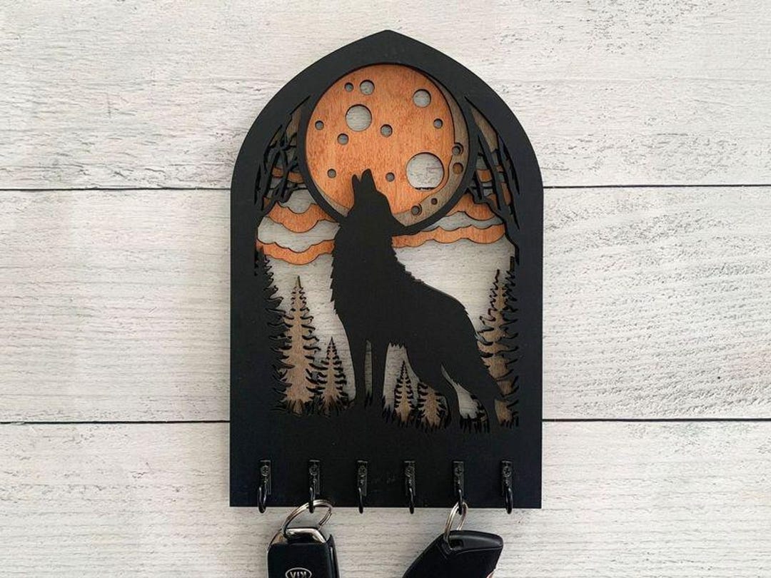 Wooden Wolf Key Holder – Rustic Wall Mounted Organizer - Etsy