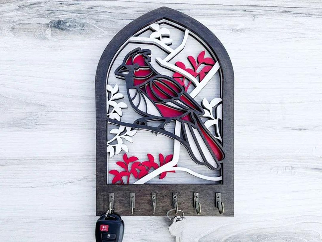 Cardinal Arch Key Hanger | Wooden Bird Wall Decor | Rustic Key Rack ...
