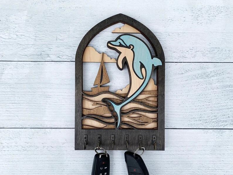 Dolphin Arch Key Hanger | Wooden Dolphin Wall Decor | Coastal Key Rack ...