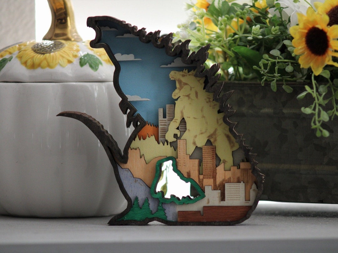 Godzilla/ Engraved Design / Multi Layered/ Gift for Him / Kids - Etsy